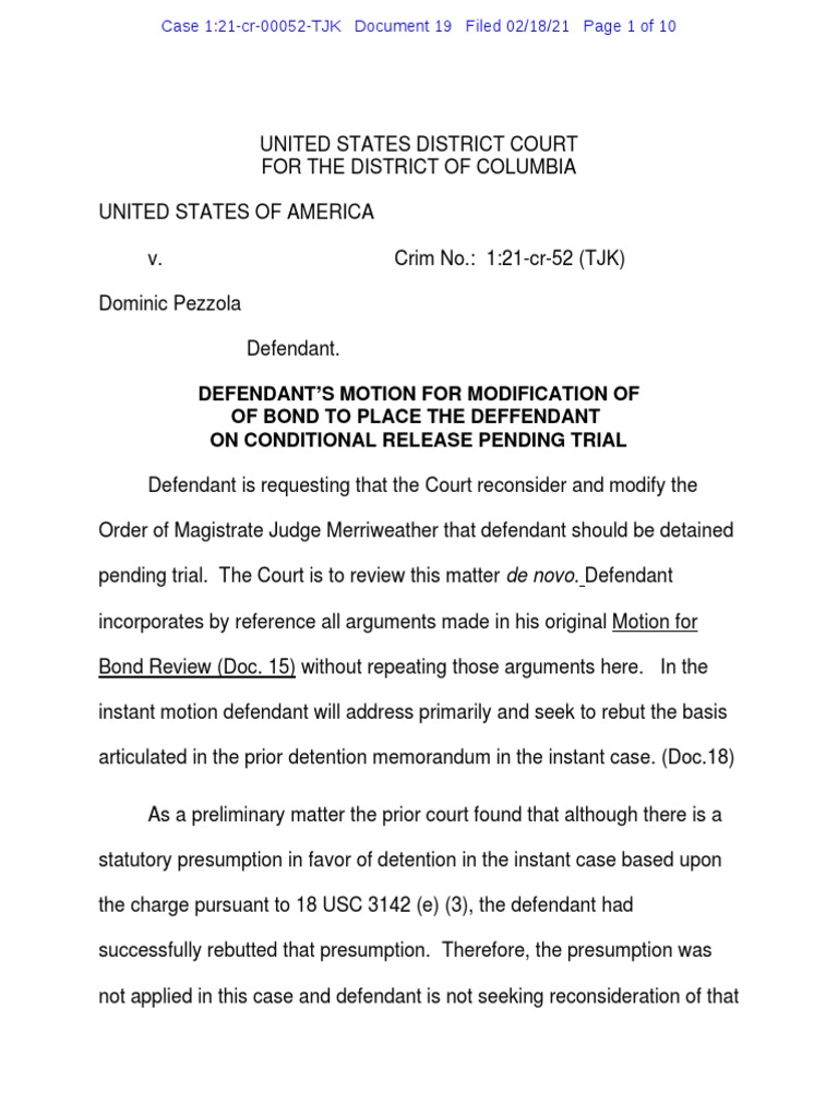 Defendant's Motion For Modification of Bond | Download Free PDF ...