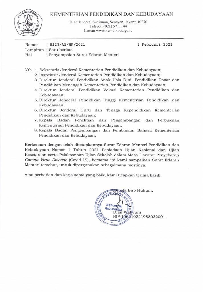 Salinan SE Mendikbud Nomor 1 Tahun 2021 CAP | PDF