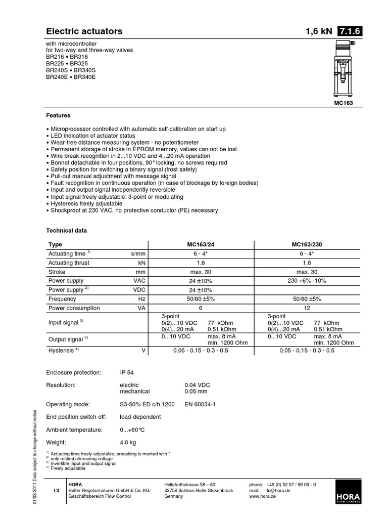 Electric Actuators 1,6 KN .: MC163 Features | PDF | Electrical ...