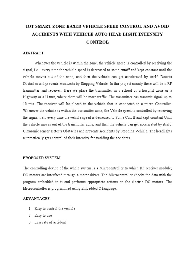 Smart Zone-Based Vehicle Speed Control and Avoid Accidents | PDF | Microcontroller | Embedded System