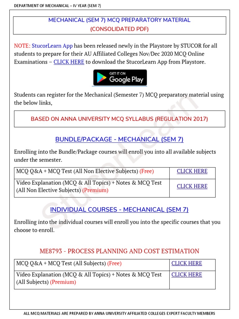 MCQ Au Mech Sem Vii | PDF