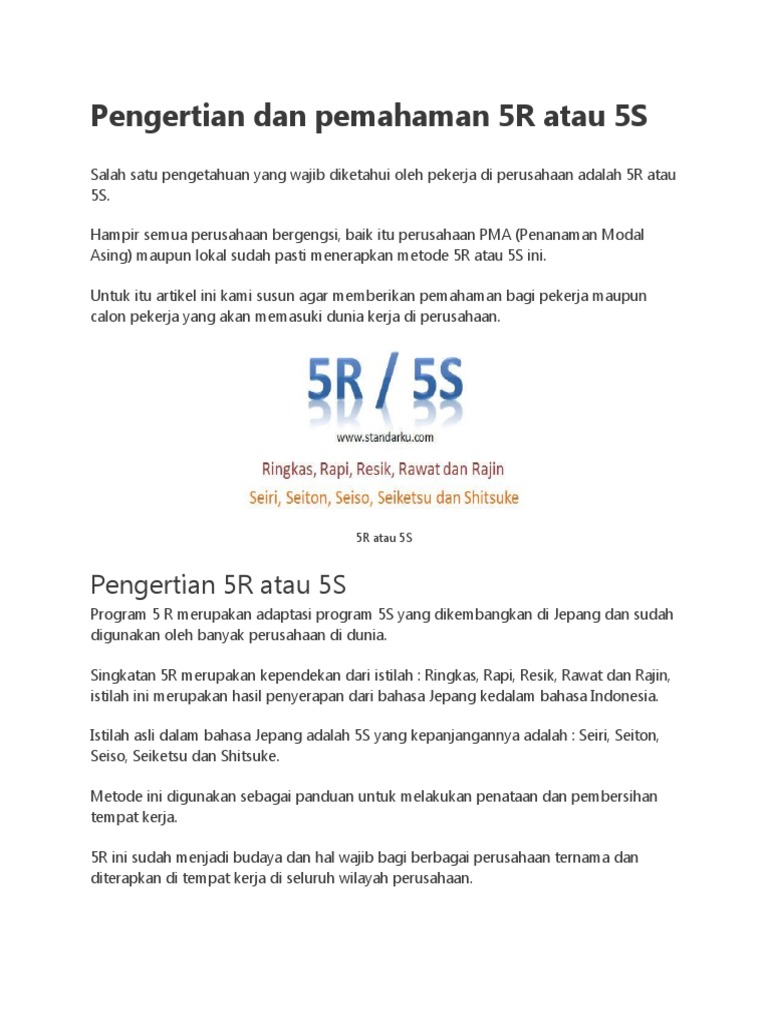 Pengertian Dan Pemahaman 5R Atau 5S | PDF
