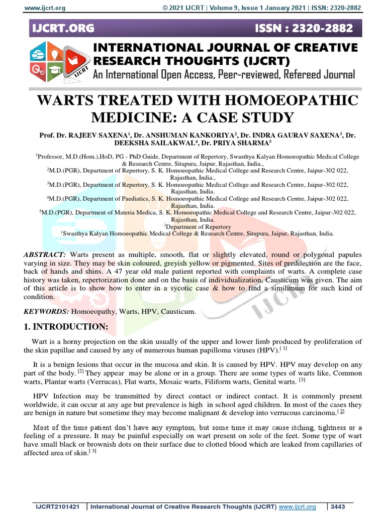 Warts Treated With Homoeopathic Medicine: A Case Study | PDF | Medical ...