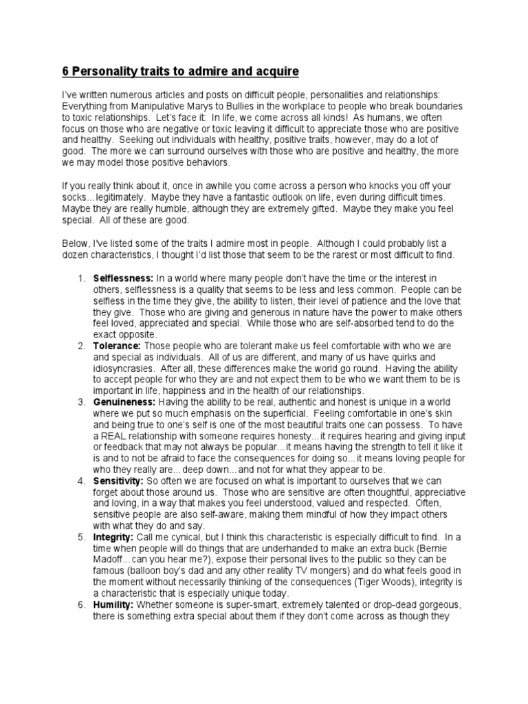 6 Personality Traits To Admire and Acquire | PDF | Self Awareness | Feeling