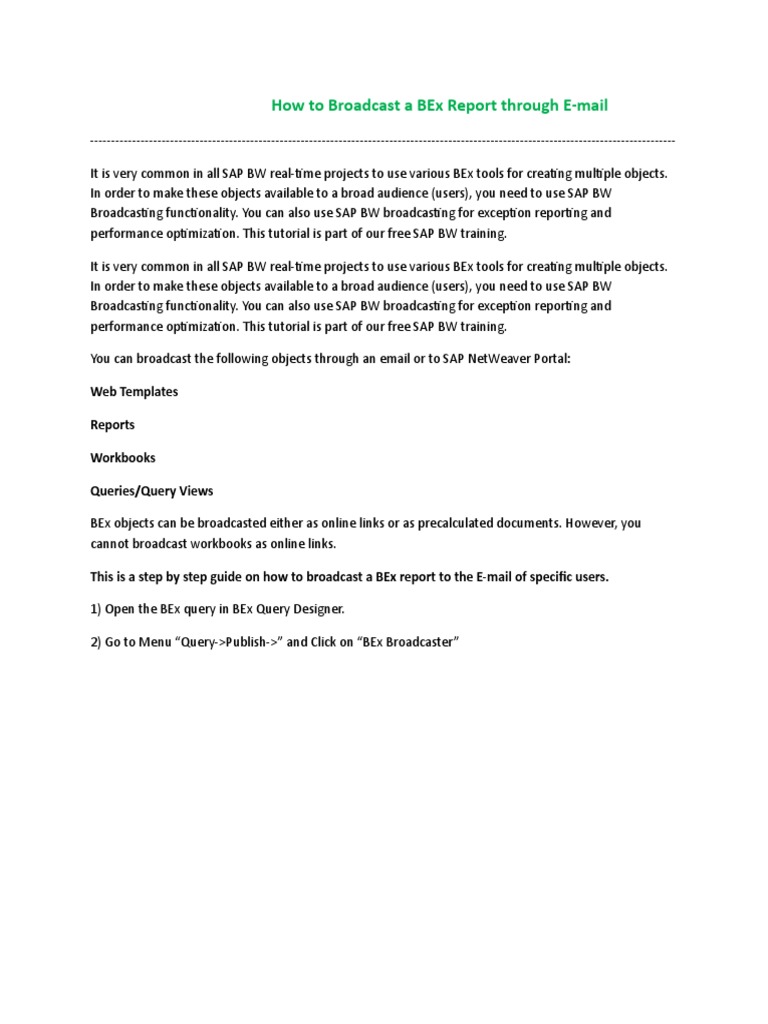 How To Broadcast A BEx Report Through E-Mail | PDF | Web Application ...