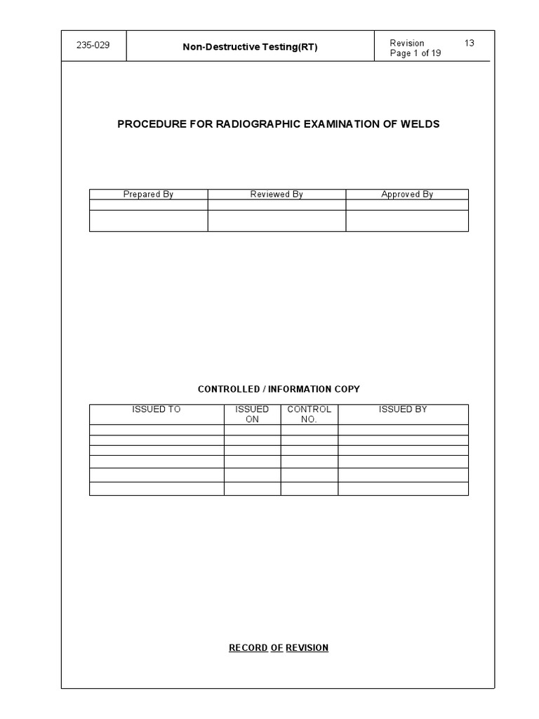 RT-procedure Sample | PDF | Radiography | Nondestructive Testing