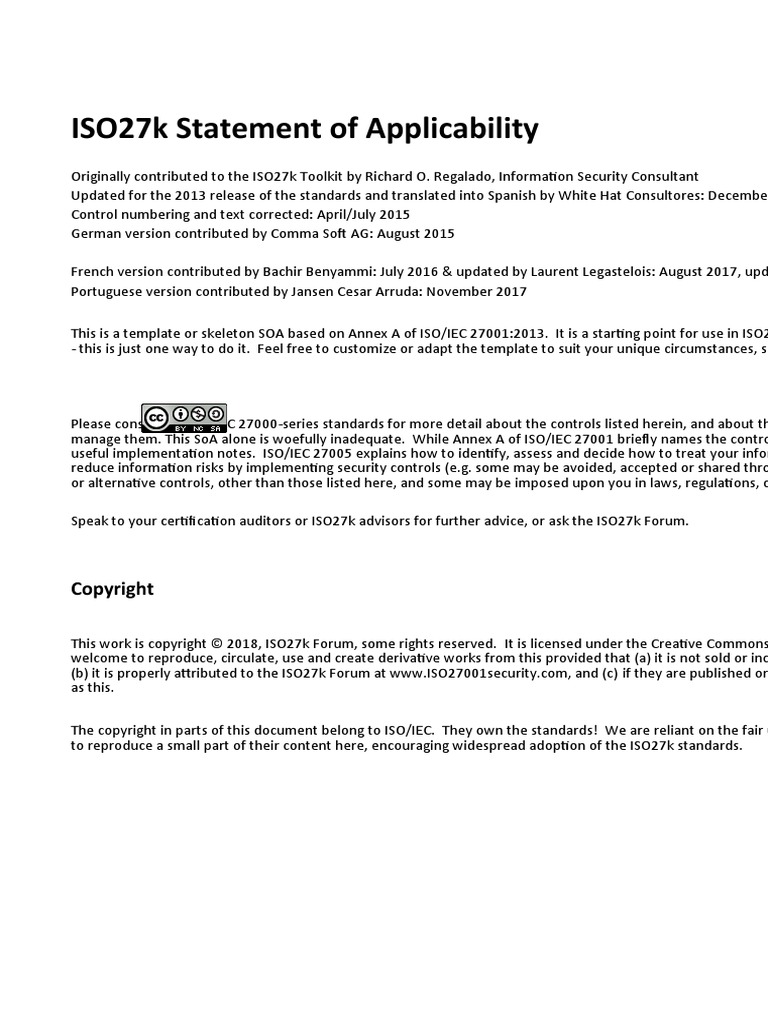 ISO27k SOA 2013 in 5 Languages | PDF | Information Security | Access ...