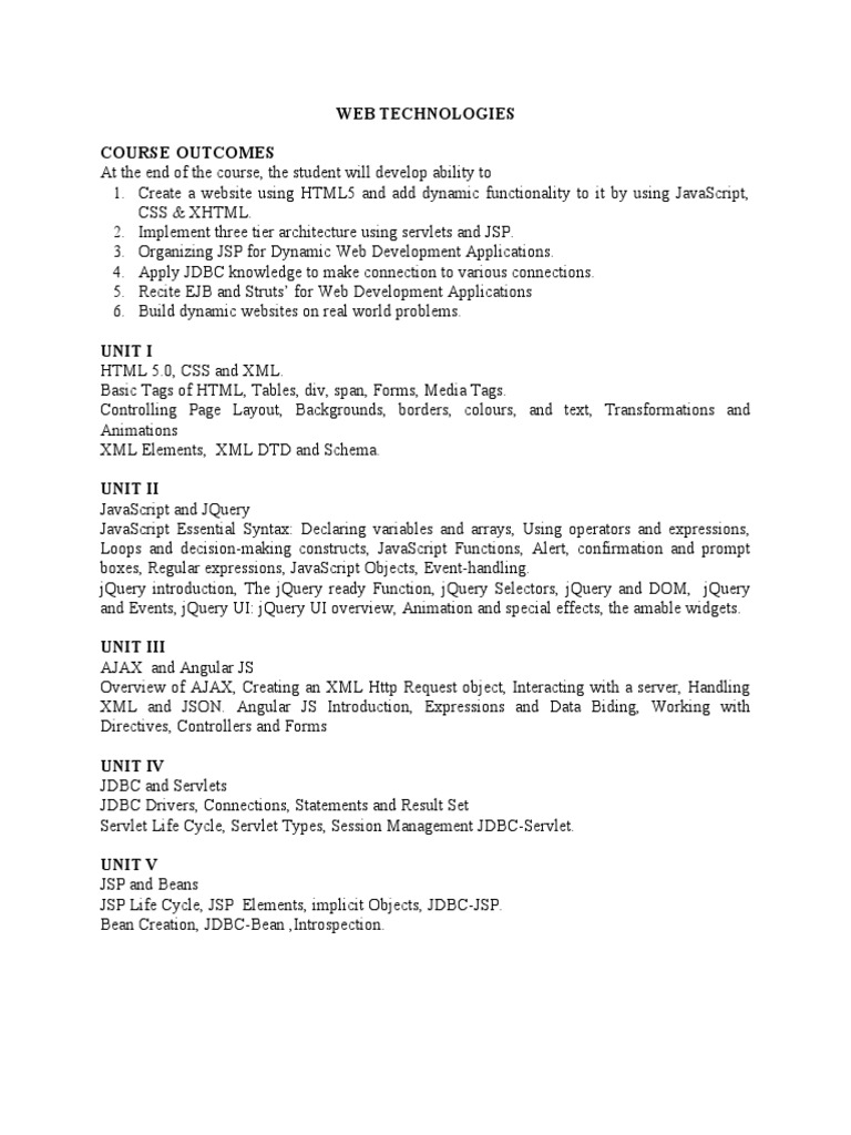 Web Technologies Course Outcomes | PDF | J Query | Xml