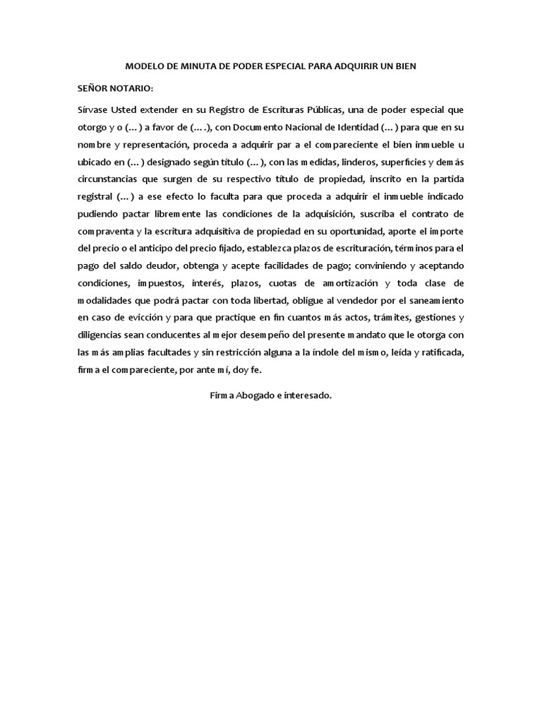3.-Modelo de Minuta de Poder Especial para Adquirir Un Bien | PDF