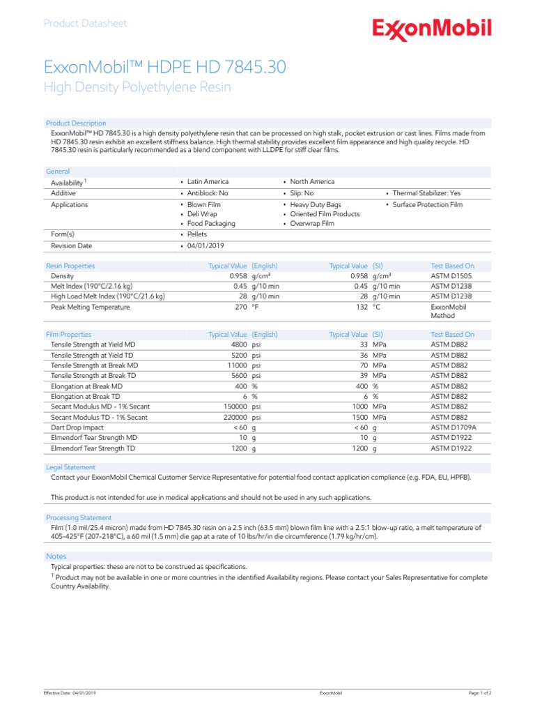 Hdpe HD 7845.30 | PDF | Polyethylene | Building Engineering