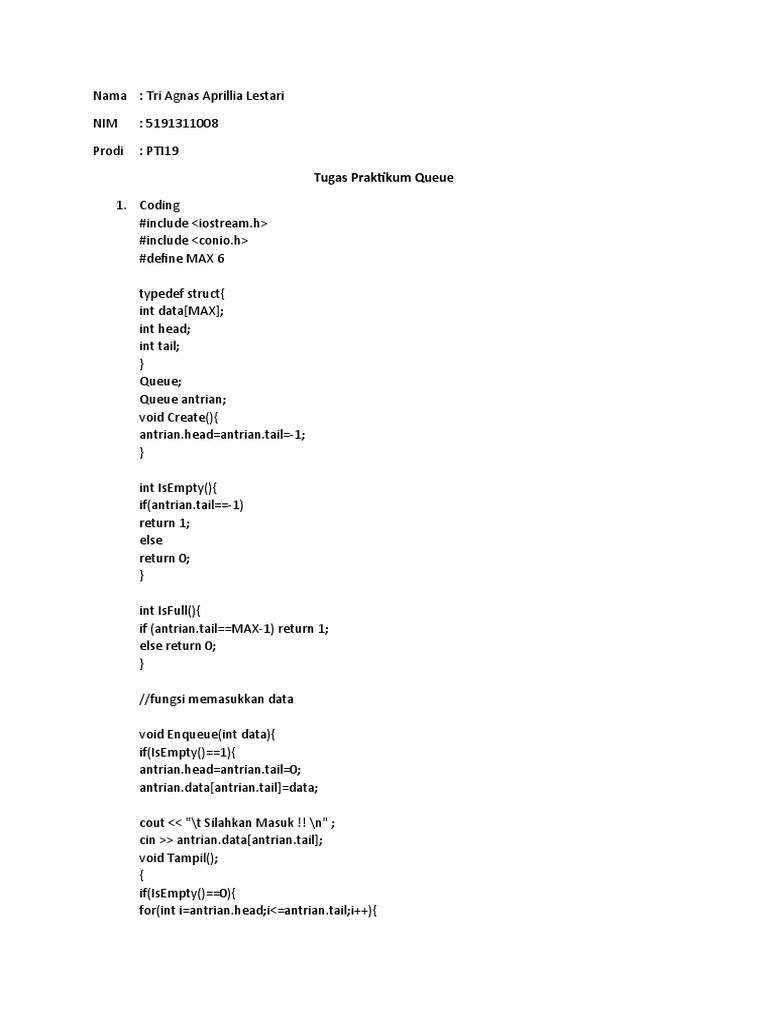 Tugas Praktikum Queue Pdf Queue Abstract Data Type Object Oriented Programming 