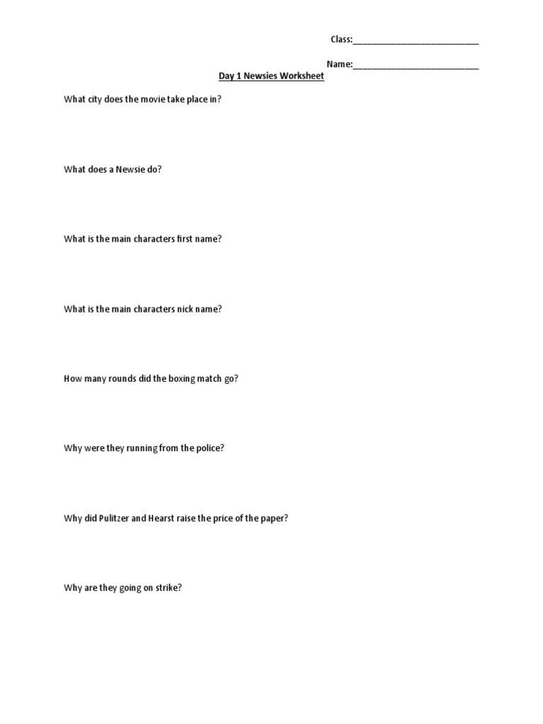 Day 1 Newsies Worksheet | PDF