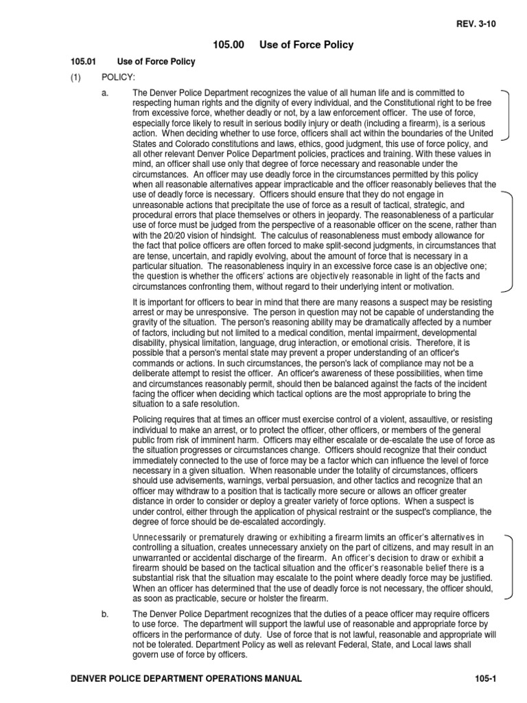 Denver Police Department Use of Force Policy | PDF | Use Of Force ...