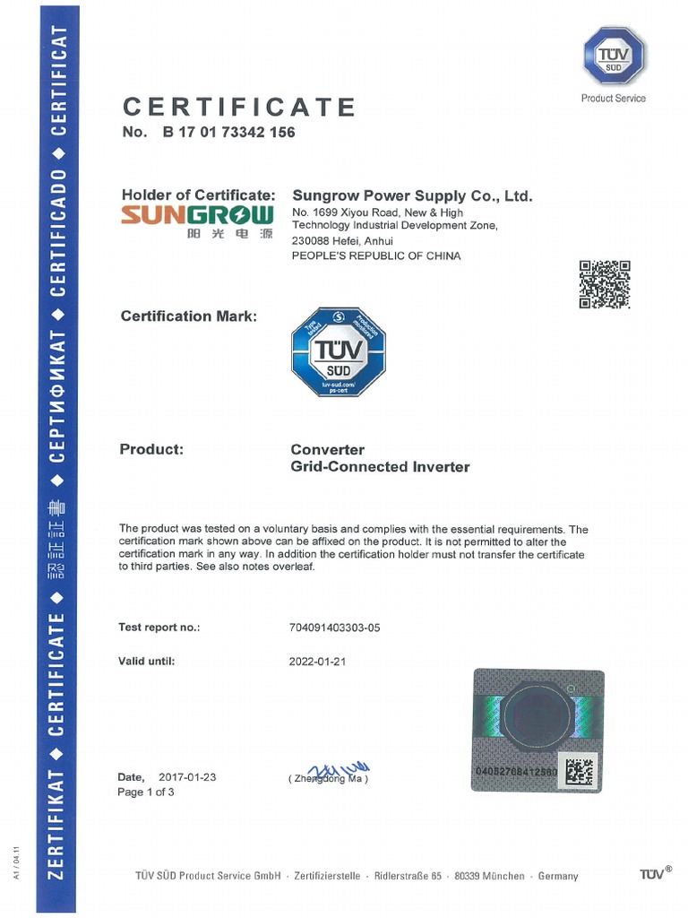 IEC EN 62109 Certificate SG60KTL | PDF