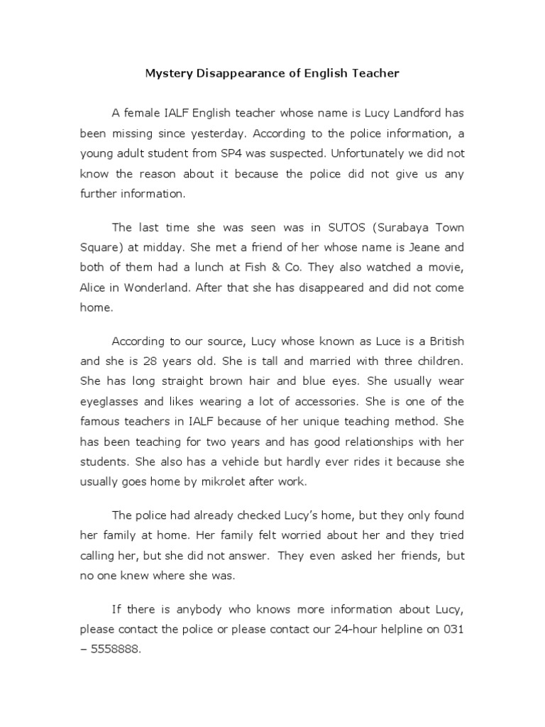 Mystery Disappearance of English Teacher | PDF