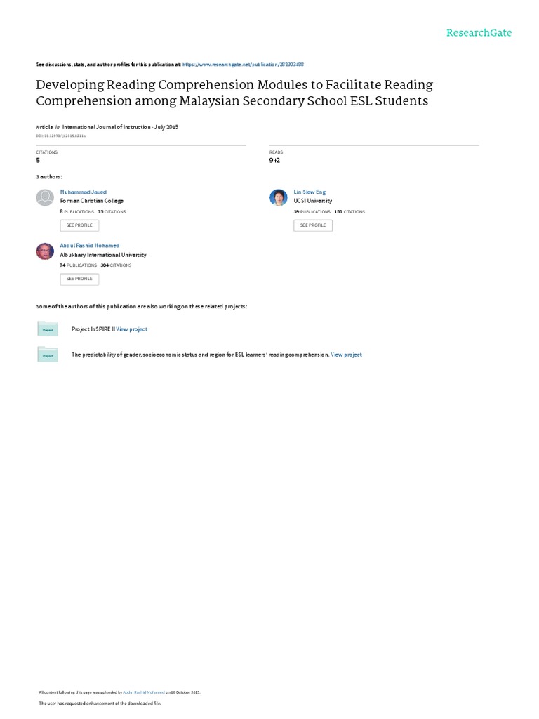 Developing Reading Comprehension Modules To Facilitate Reading ...