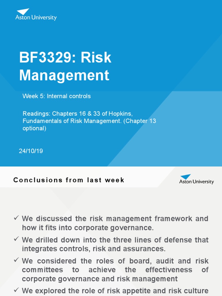 Risk Management Week 5 241019 Student | PDF | Risk | Risk Management