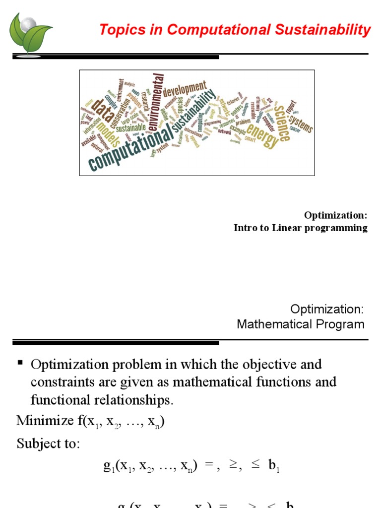Topics in Computational Sustainability: Optimization: Intro To Linear Programming | PDF | Linear ...