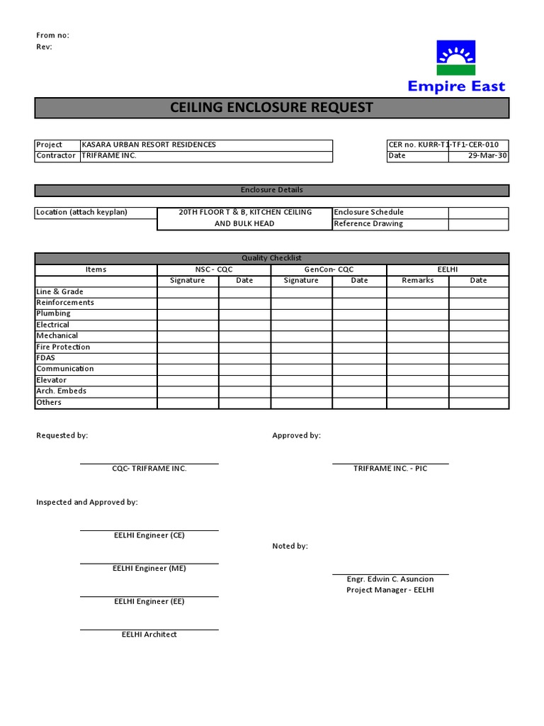 Ceiling Enclosure Request for Kasara | PDF