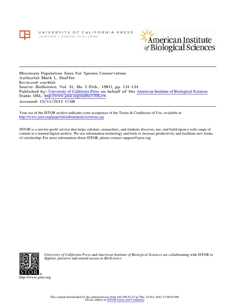 Minimum Viable Population Sizes (Shaffer, 1981) | PDF | Species ...