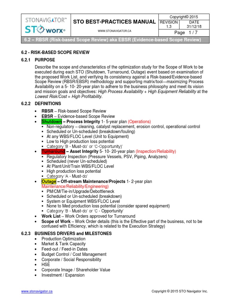 Sto Best-Practices Manual: 6.2 - RBSR (Risk-Based Scope Review) Aka ...