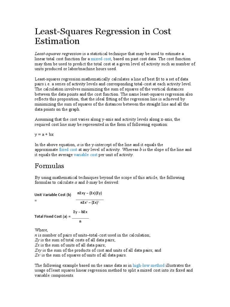 Least-Squares Regression in Cost Estimation: Formulas | PDF | Least ...