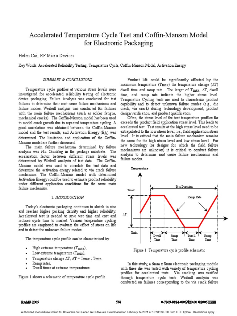 Accelerated Temperature Cycle Test and Coffin-Manson Model | PDF ...