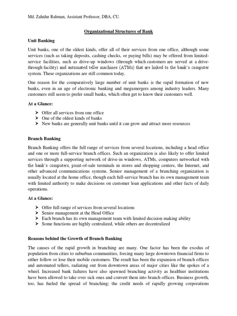 Organizational Structures of Bank - Chapter-2 | PDF | Branch (Banking ...