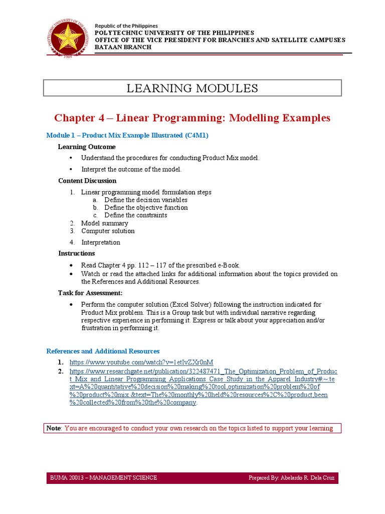 Learning Modules: Chapter 4 - Linear Programming: Modelling Examples ...