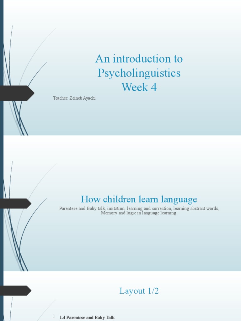 An Introduction To Psycholinguistics Week 4: Teacher: Zeineb Ayachi | PDF | Speech | Imitation