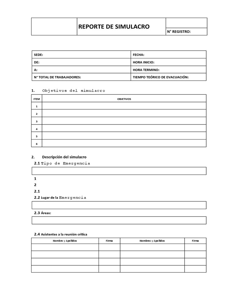 Reporte de Simulacros (Plantilla) | PDF | Violencia | Agitación