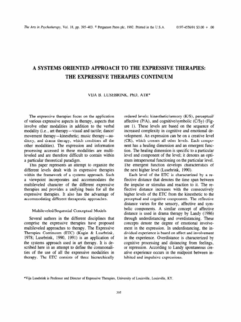 A Systems Oriented Approach To The Expressive Therapies The Expressive ...