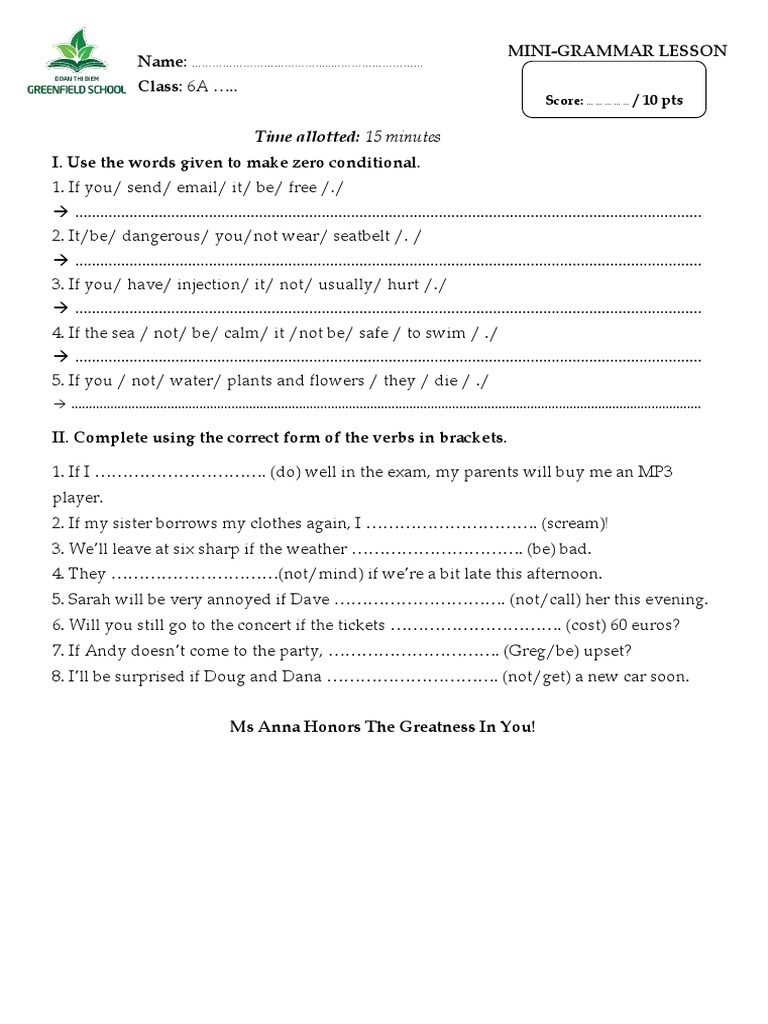 U7 - Mini Grammar Lesson - Test | PDF