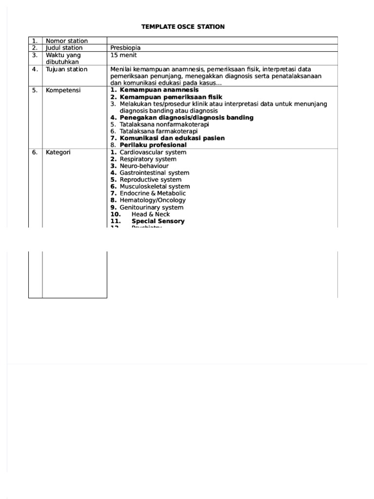PDF Template Soal Presbiopia Dan Rubrik Osce Ukdi | PDF