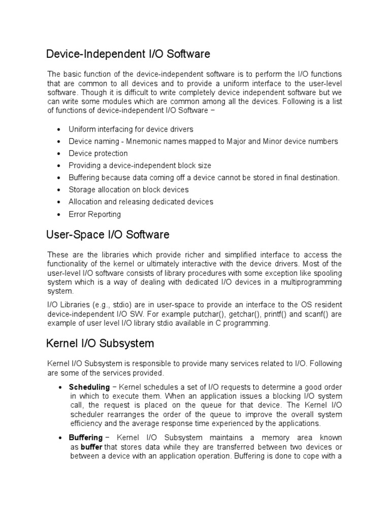 Device-Independent I/O Software | PDF | Kernel (Operating System ...