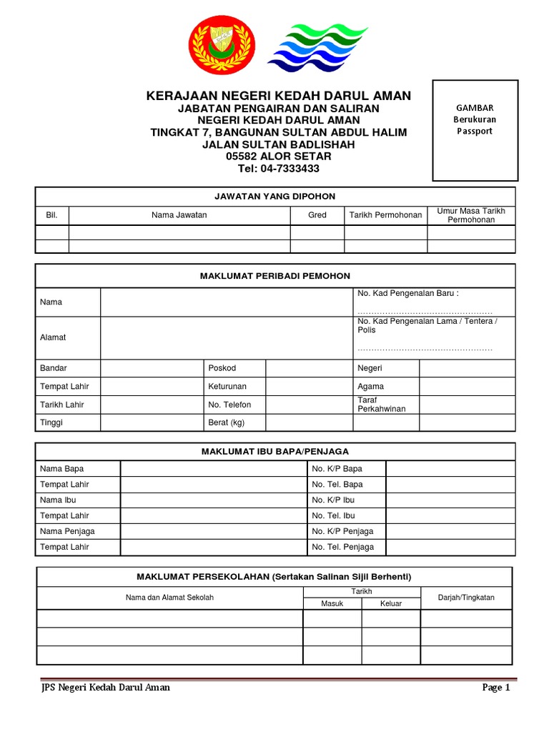 Borang Permohonan JPS Kedah | PDF