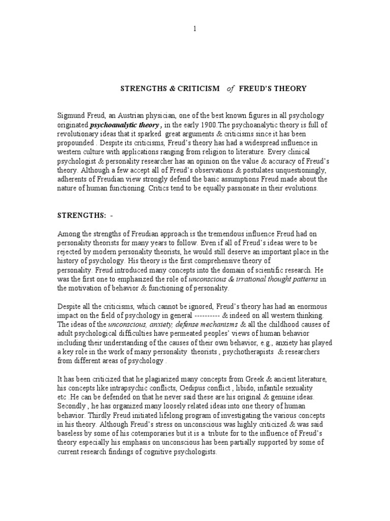 Strengths and Criticisms of Freuds Theory | PDF | Sigmund Freud ...