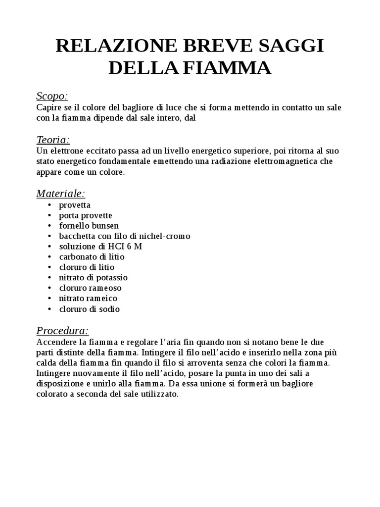 Relazione Saggi Alla Fiamma | PDF