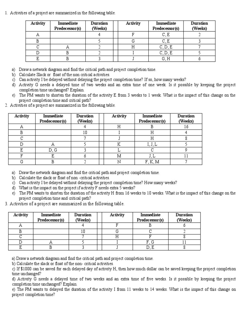 Problems On Network Diagram CPM 1 | PDF | Mathematical And Quantitative ...