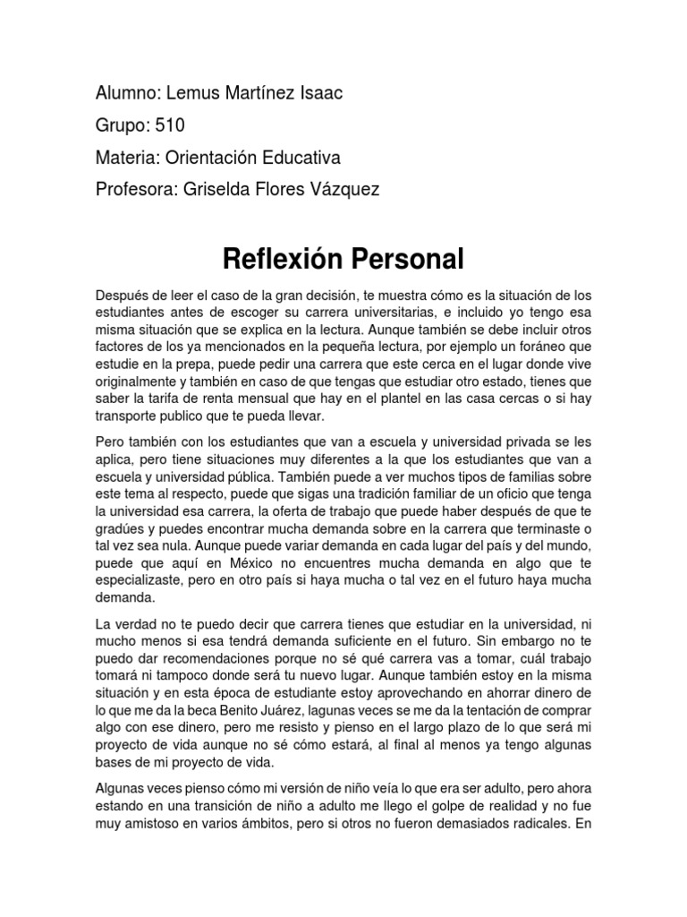 Reflexión Personal - Isaac Lemus Martínez | PDF | Science | Ciencia y ...