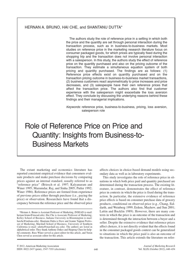 Role of Reference Price On Price and Quantity: Insights From Business ...