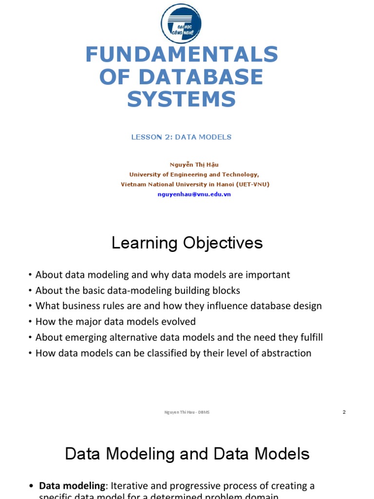 Fundamentals of Database Systems: Lesson 2: Data Models | PDF | Relational Database | Databases