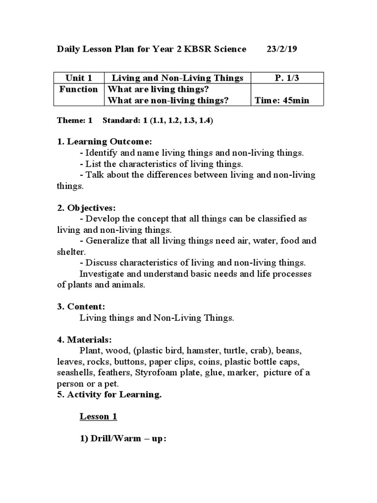 Lesson Plan in Science Grade 1 Unit 1 | PDF | Concept | Life