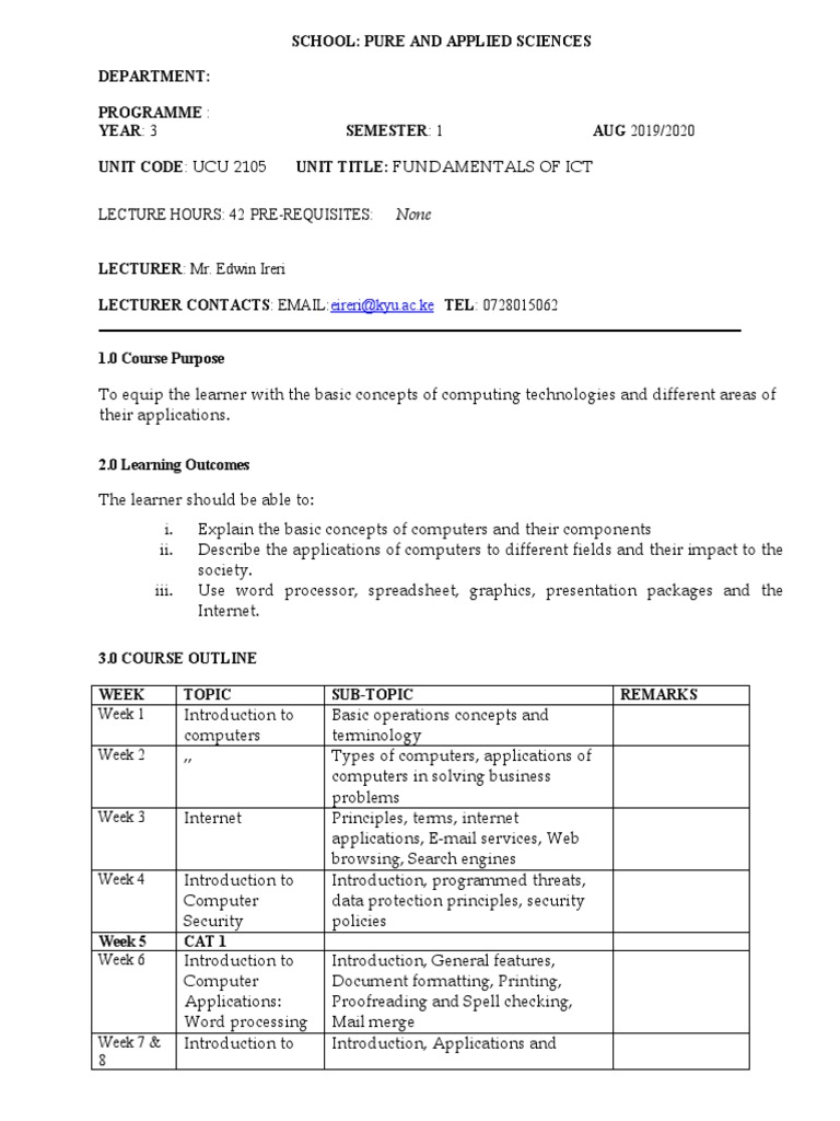Fundamentals of Ict Course Outline | PDF | Application Software ...