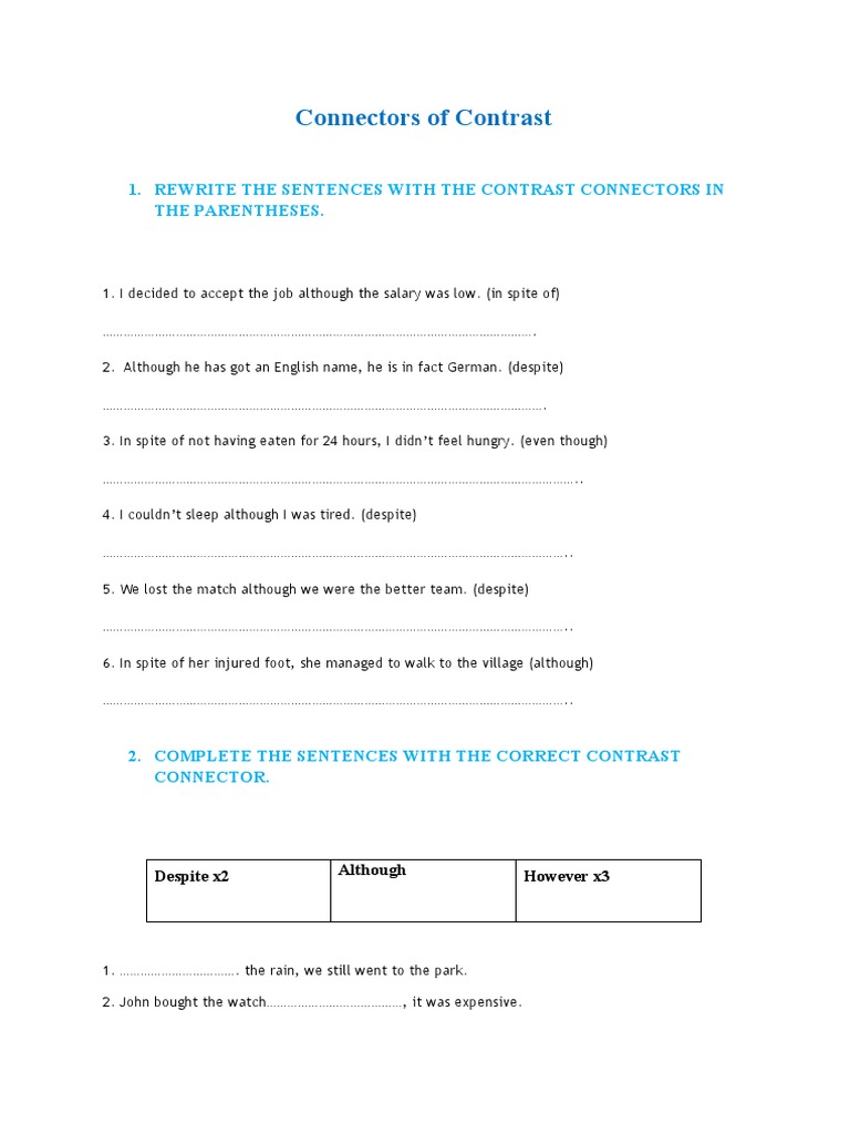 Contrast Connectors Exercises | PDF