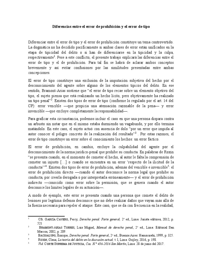 Diferencias Entre El Error de Prohibición y El Error de Tipo | PDF ...