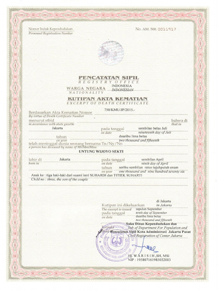 Akta Kematian UWS - Original | PDF