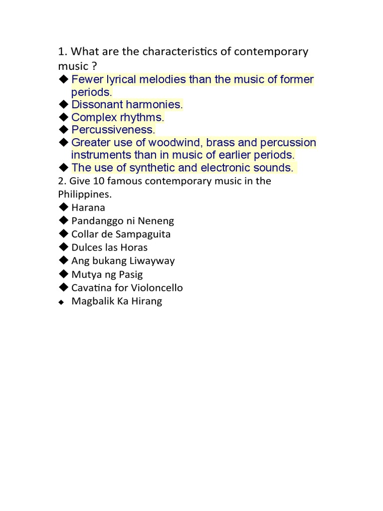 Characteristics of Contemporary Music | PDF