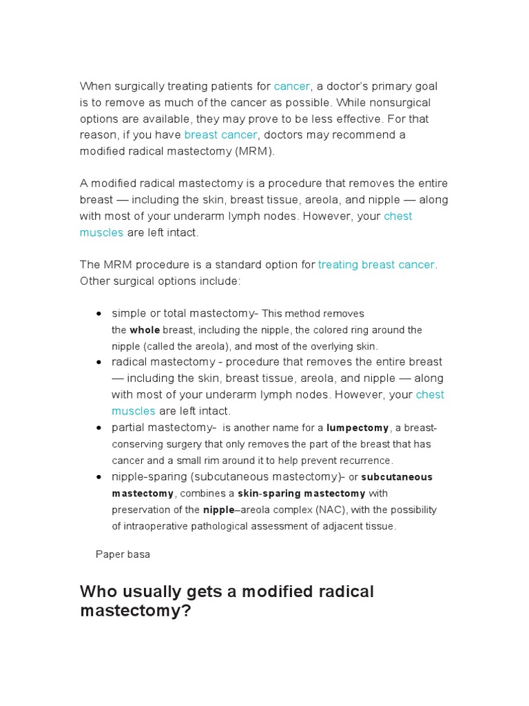 Script For Mastectomy | PDF | Mastectomy | Anesthesia