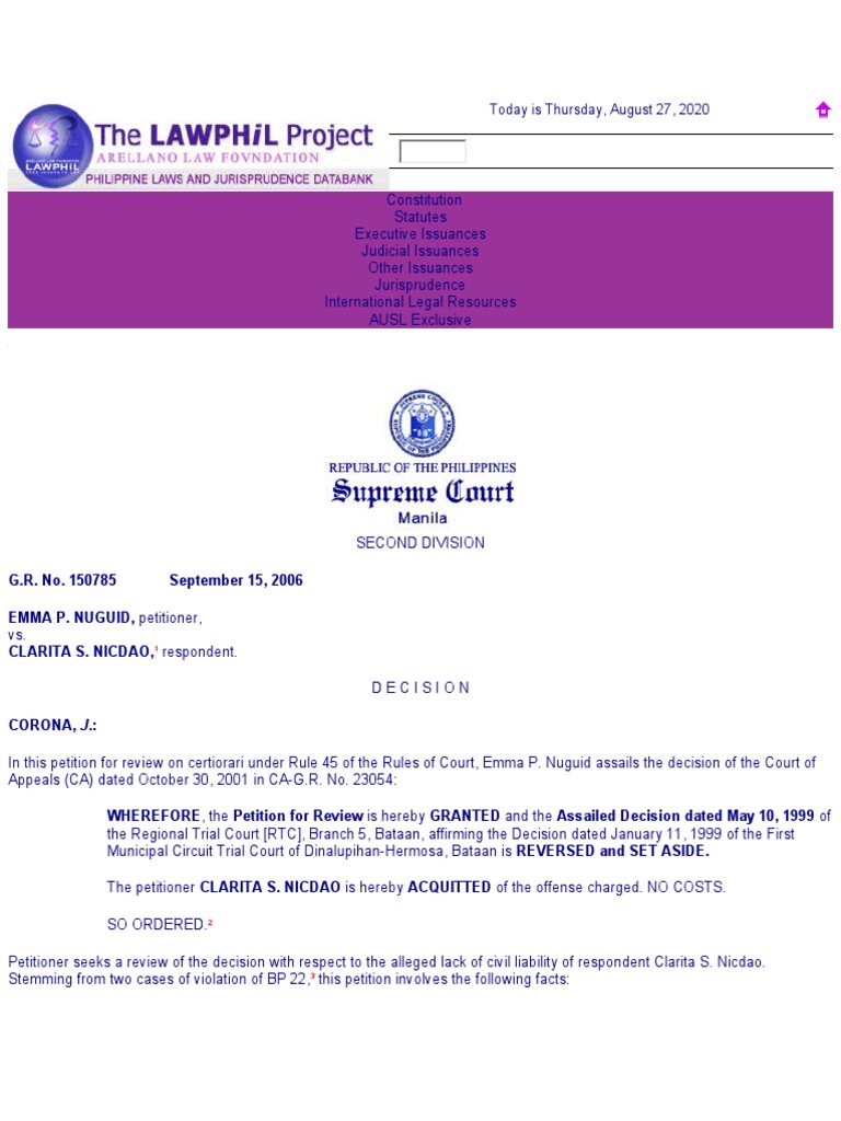 Nuguid vs. Nicdao | PDF | Acquittal | Burden Of Proof (Law)